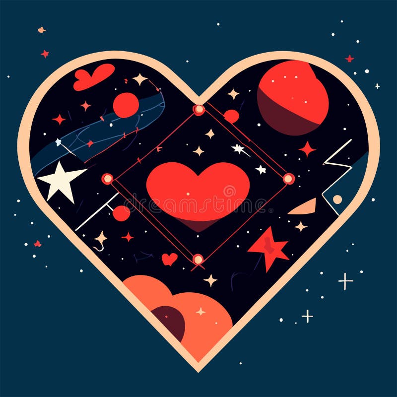 Heart in Space with Stars and Planets. Vector Illustration in Flat ...