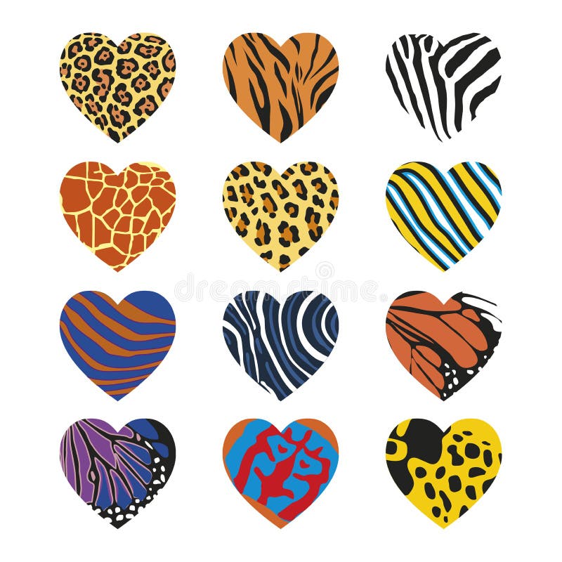Vector Clip Art of 12 Hearts with Animals Patterns Stock Illustration ...
