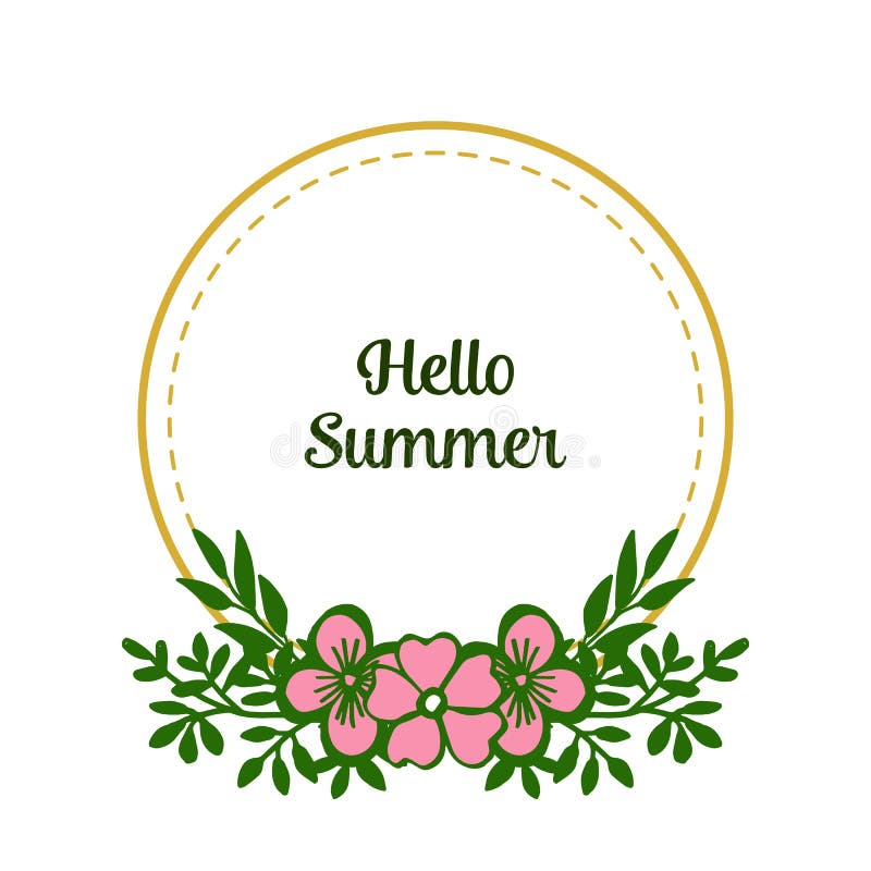 Vector Illustration Hello Summer Text with Beautiful Green Leafy Floral ...