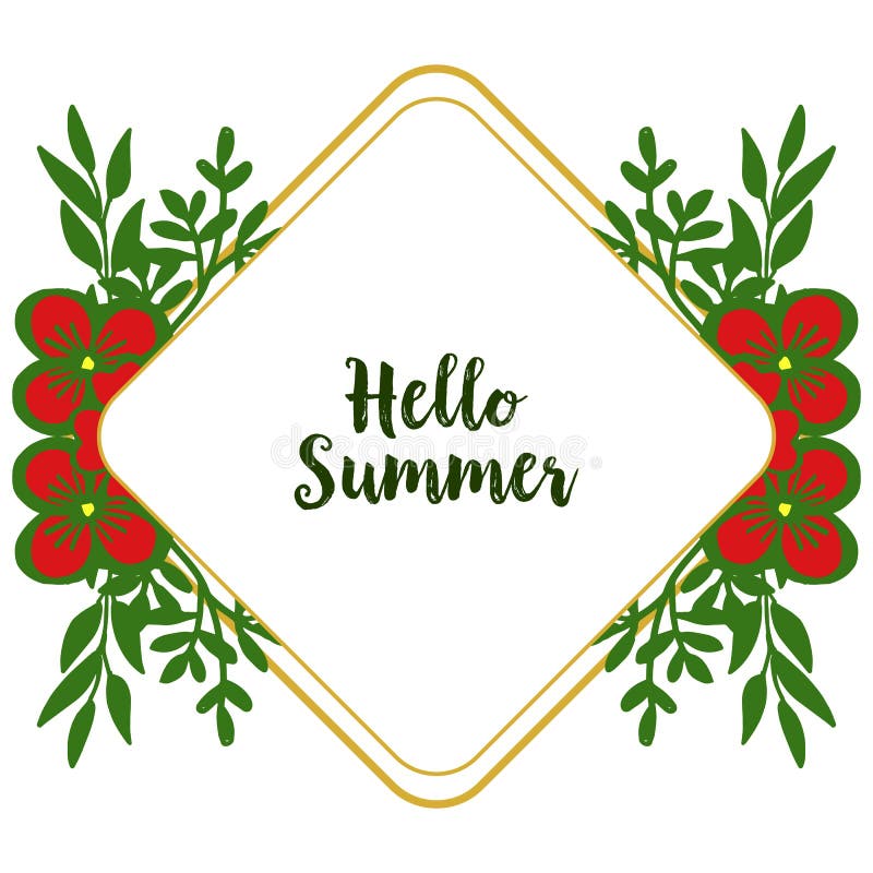 Vector Illustration Hello Summer Text with Pattern Red Flower Frame ...