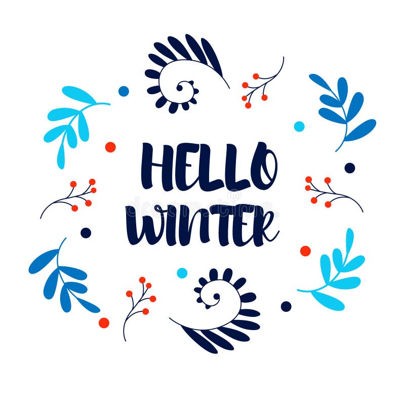 Vector Illustration of Hello Winter with Bright Leaves Around ...