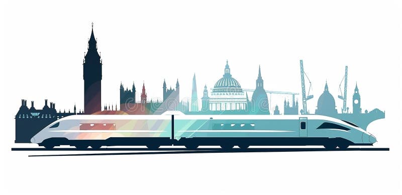 Vector Illustration of High-Speed Train with Iconic Landmarks at Sunset ...