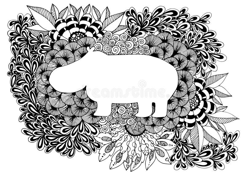 Hippo Zen Tangle. Animal Zen Doodle. Stock Vector - Illustration of ...
