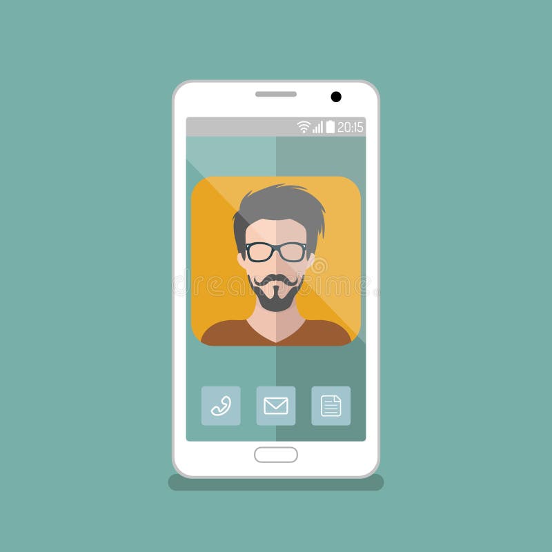 Vector Illustration of Hipster Man App Icon on Smartphone Display in ...