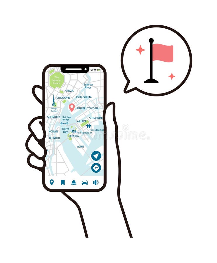 Vector Illustration of Holding a Smartphone (map App Stock Illustration ...