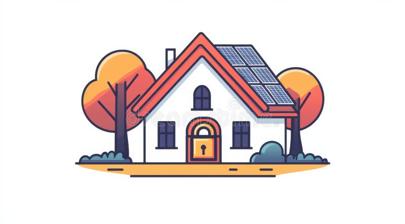 Home Security Illustration with Lock and Solar Panels Stock ...