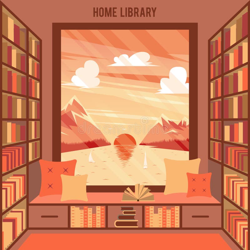 Vector Illustration with Home Library Stock Vector - Illustration of ...