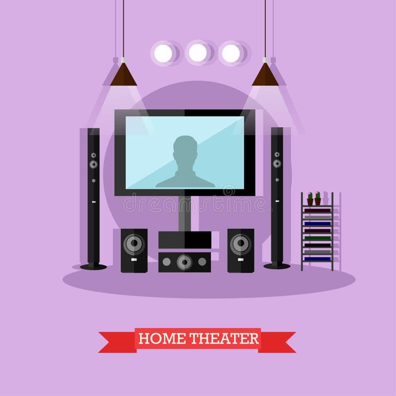 Vector Illustration of Home Theater, Modern Audio Visual System Stock ...