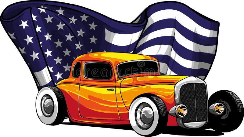 Vector Illustration of Hot Rod Car with American Flag Stock Vector ...