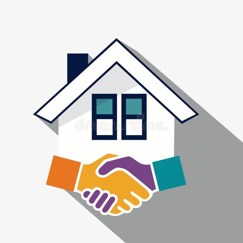 Vector Illustration of a House-shaped Logo with a Symbolic Handshake ...