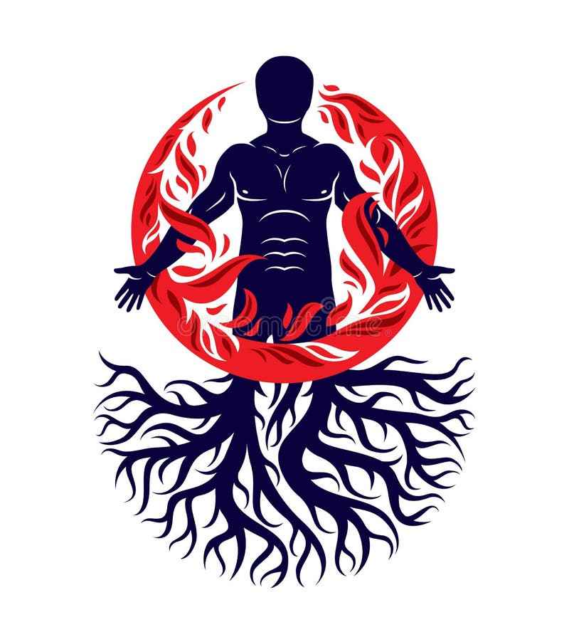 Vector Illustration of Human Being Created with Tree Roots. Human and ...