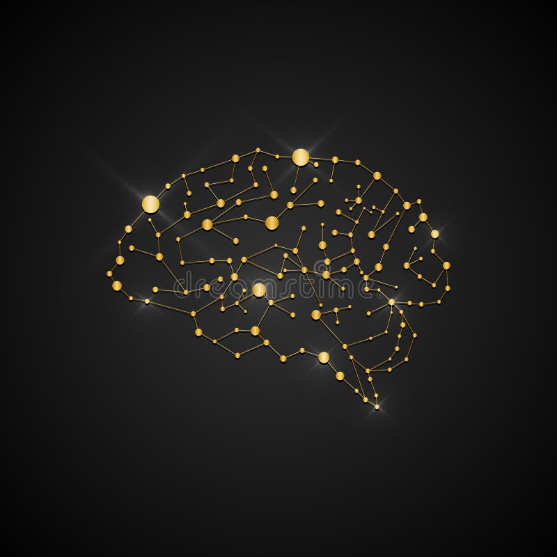 Gold Brain Dots Connection Design. Stock Vector - Illustration of ...