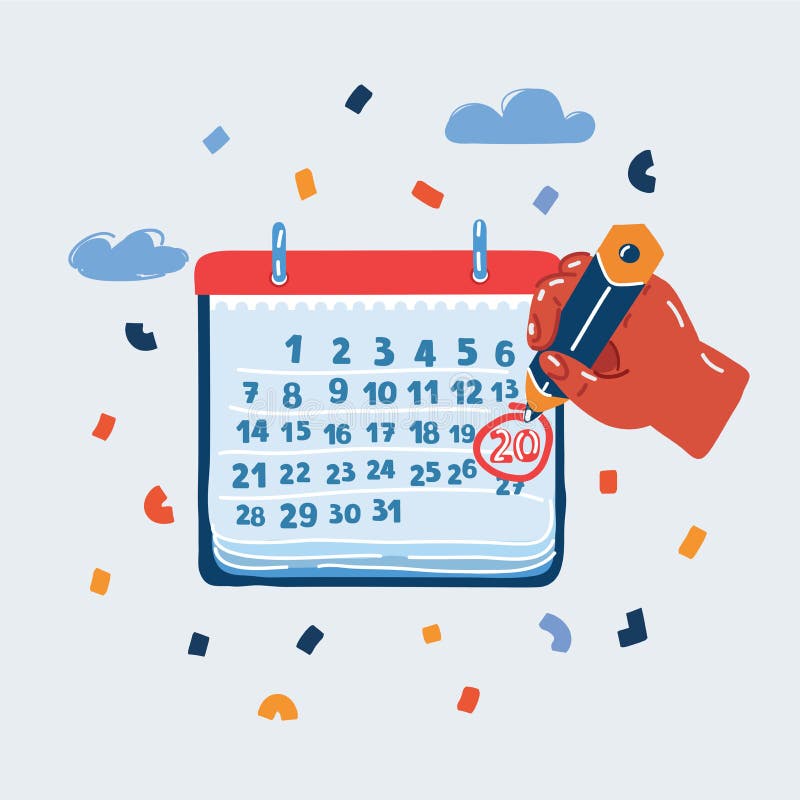 Vector Illustration of Human Hand Mark Date on the Calendar Stock ...