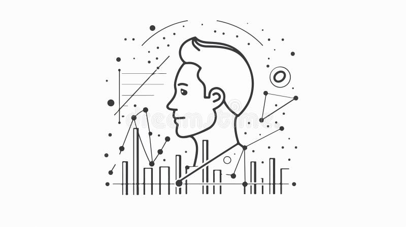 Human Head and Graph Vector Illustration Icon for Data Analysis and ...