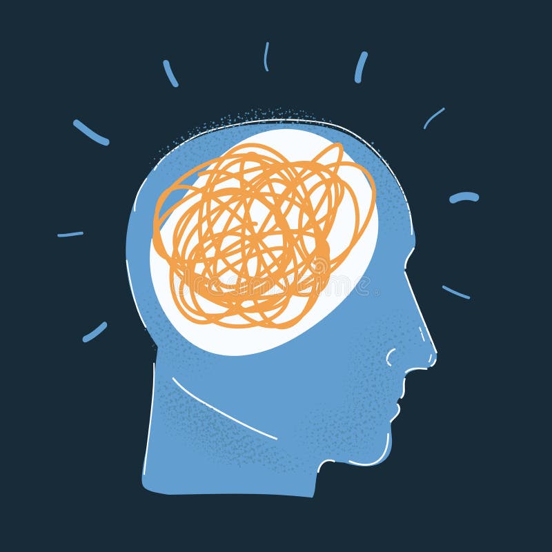 Vector Illustration of Human Head with Mess Inside on Dark. Stock ...