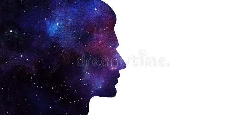 Vector Illustration of Human Head Silhouette with Abstract Galaxy ...