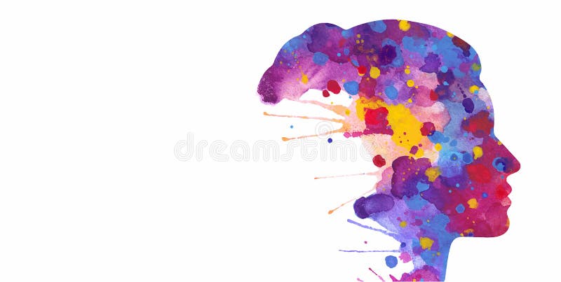 Illustration of Human Head Silhouette with Abstract Galaxy Watercolor ...