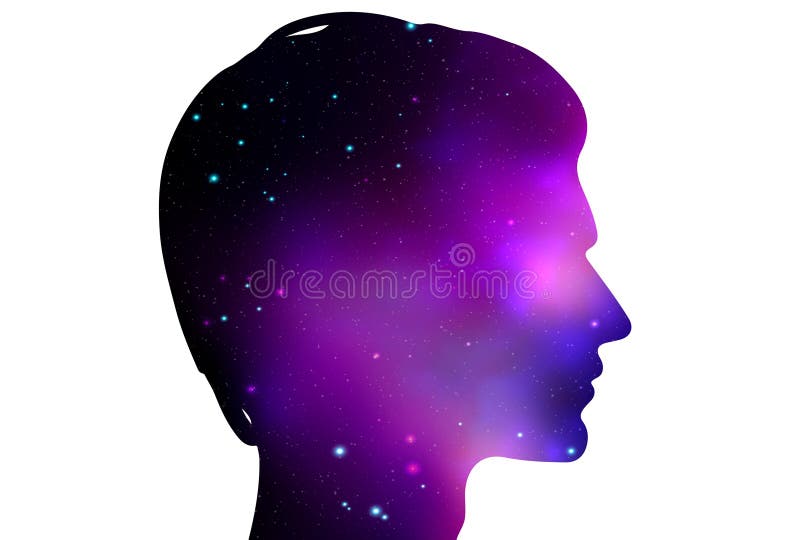 Illustration of Human Head Silhouette with Abstract Galaxy Watercolor ...