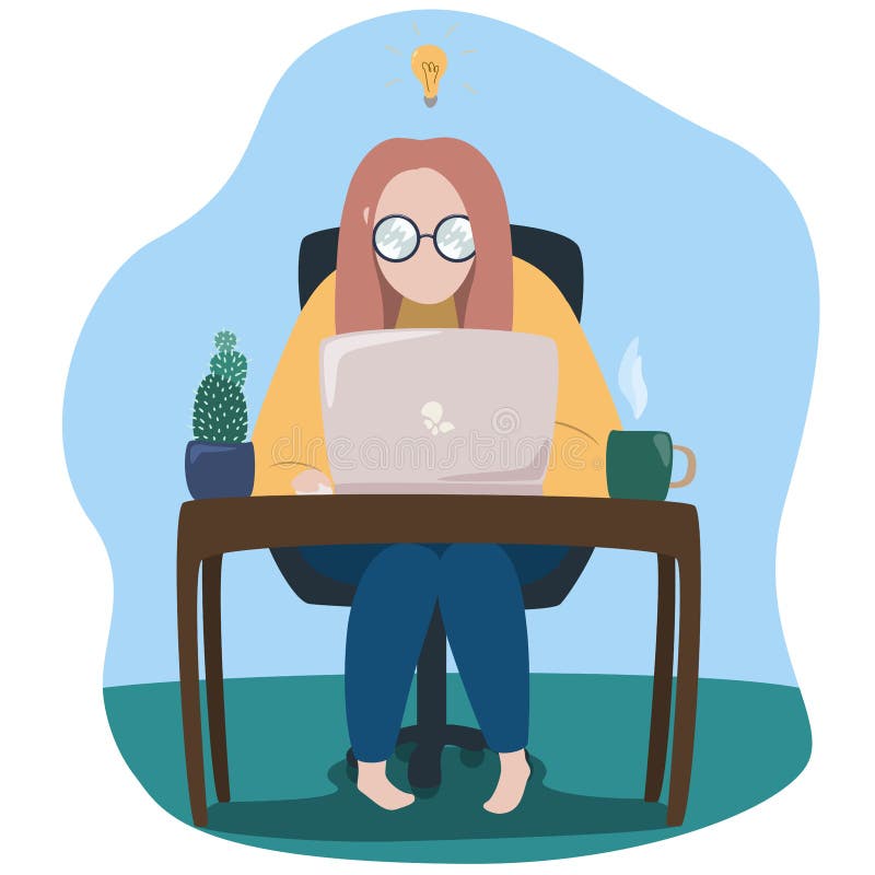 Illustration of Human Working on Laptop Stock Vector - Illustration of ...