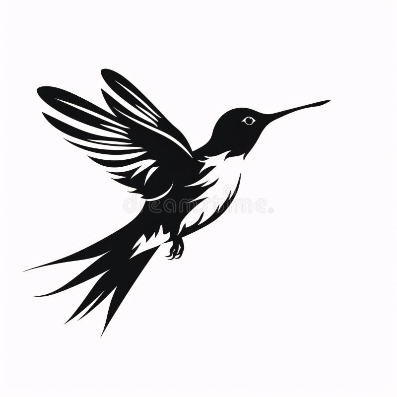 Black Silhouette Tattoo Of A Humming Bird Bird Crow On White