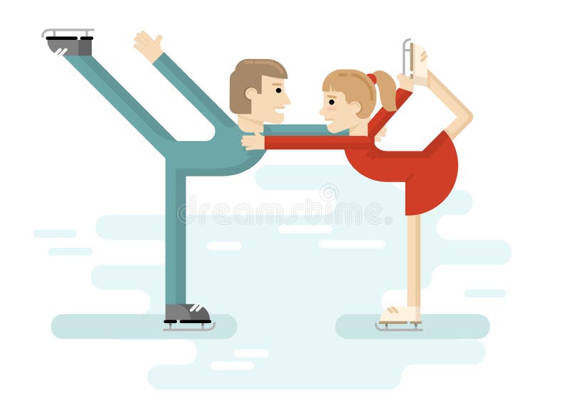 Figure Skating Romantic Couple. Pair Ice Dance on Rink. . Vector ...