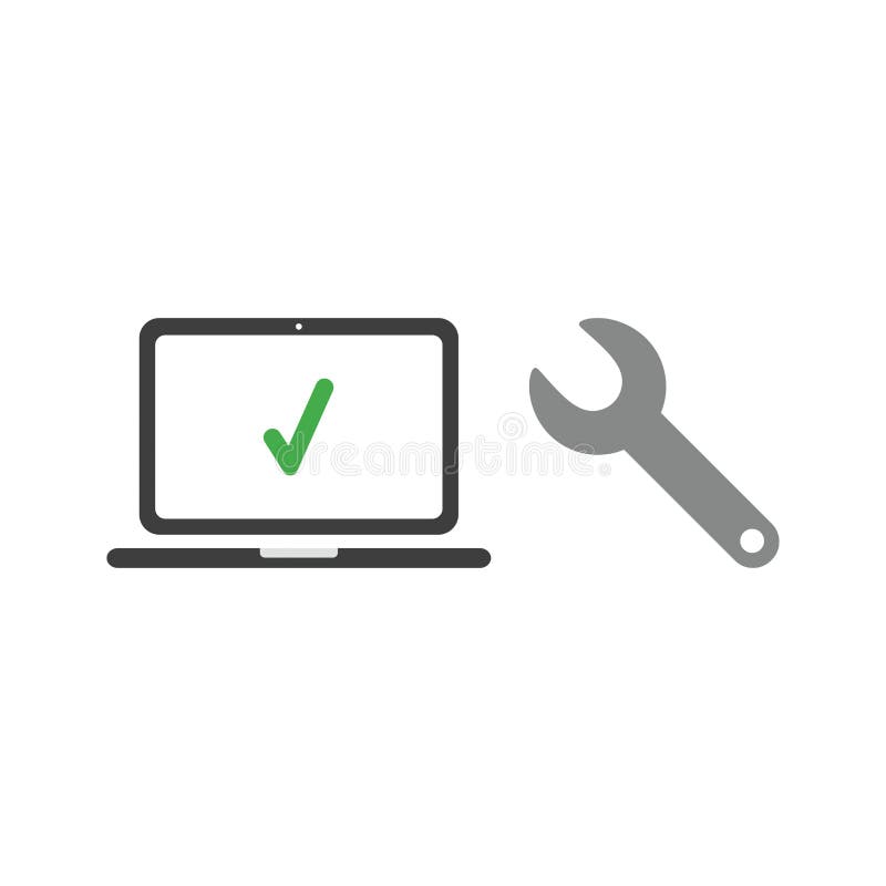 Vector Icon Concept of Laptop Computer with Check Mark and Spanner ...