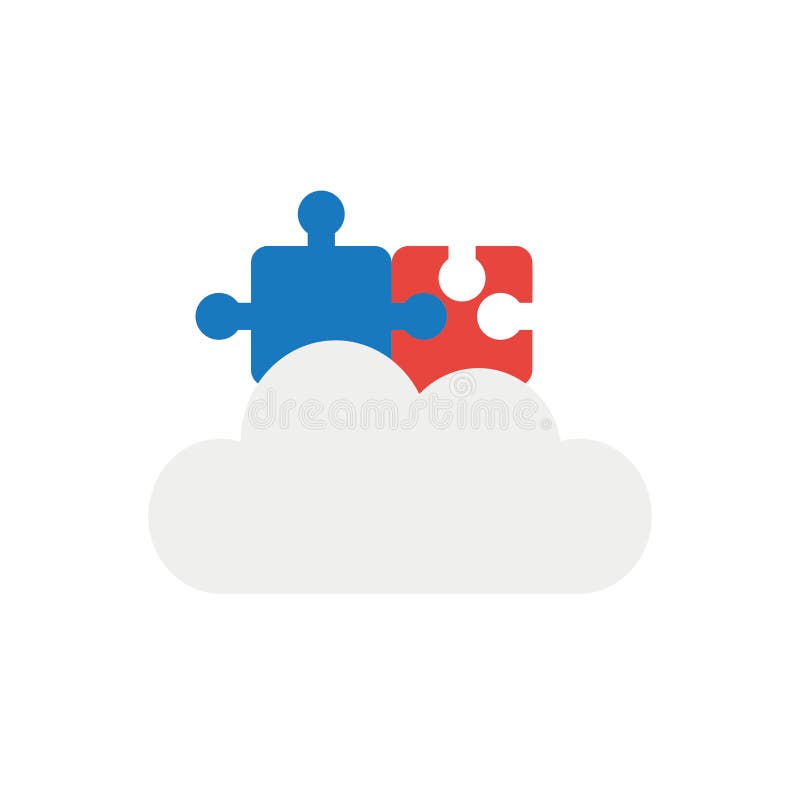 Vector Icon Concept of Two Connected Jigsaw Puzzle Pieces on Cloud ...