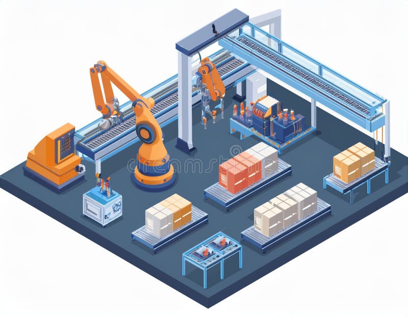 Vector Illustration of Industrial Factory Processing Assembly Line ...