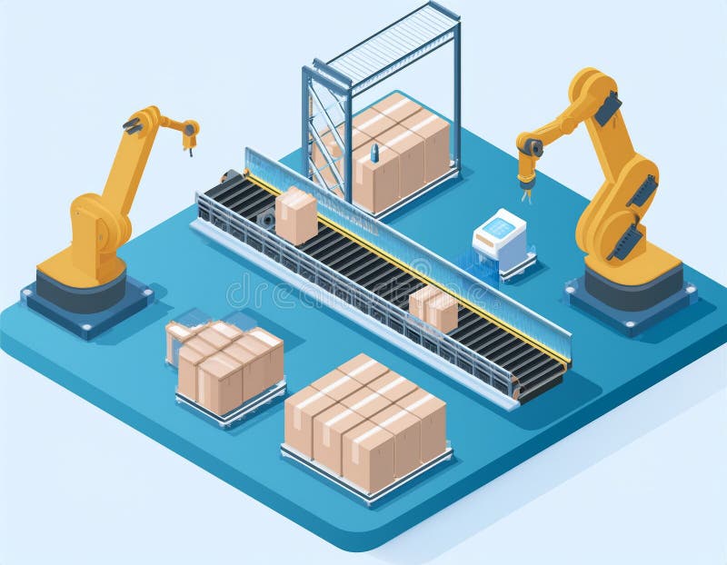 Vector Illustration of Industrial Factory Processing Assembly Line ...