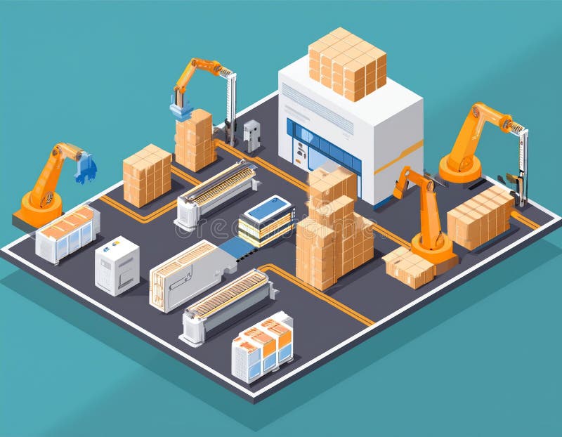 Vector Illustration of Industrial Factory Processing Assembly Line ...