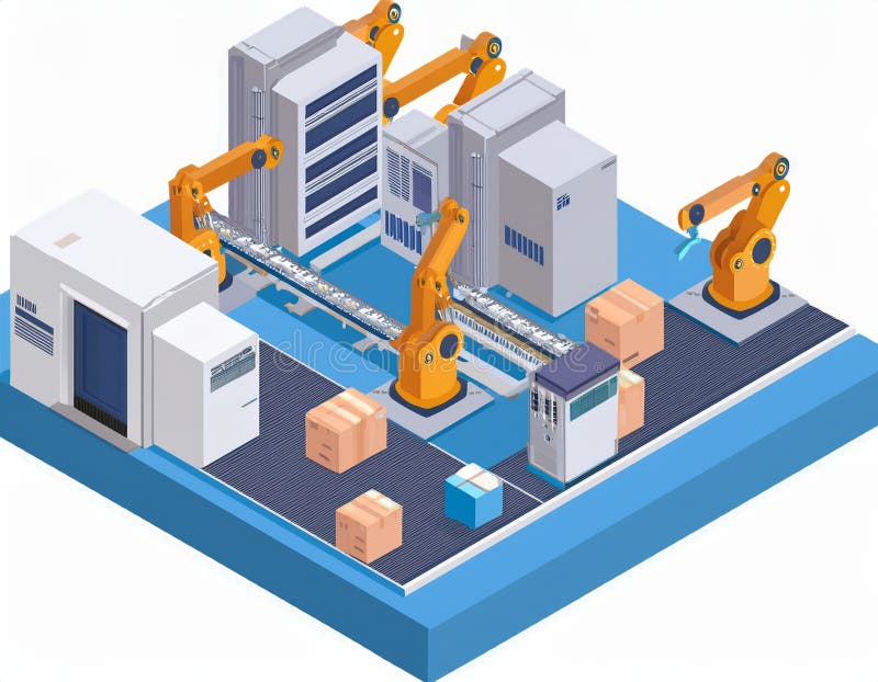 Vector Illustration of Industrial Factory Processing Assembly Line ...