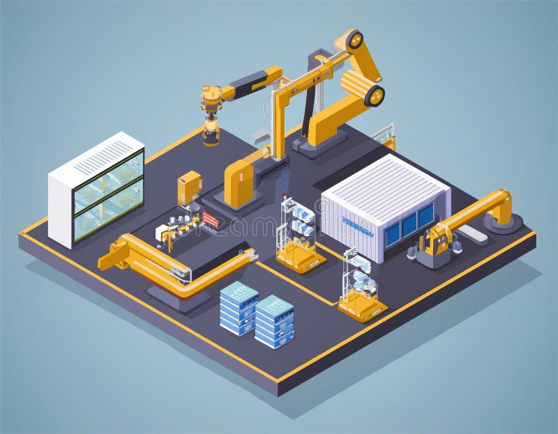 Vector Illustration of Industrial Factory Processing Assembly Line ...