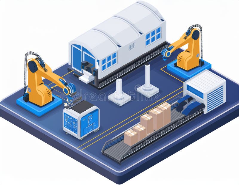 Vector Illustration of Industrial Factory Processing Assembly Line ...