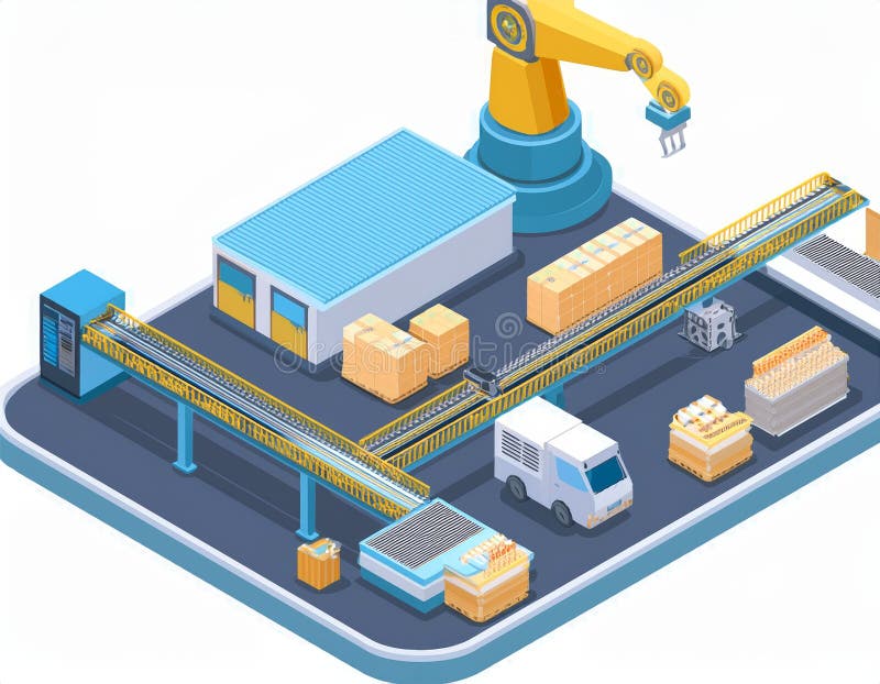 Vector Illustration of Industrial Factory Processing Assembly Line ...