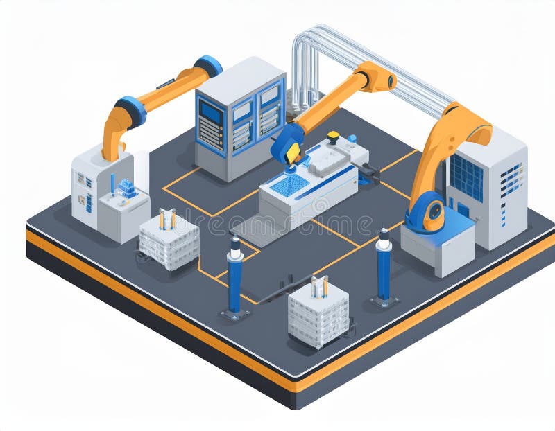 Vector Illustration of Industrial Factory Processing Assembly Line ...