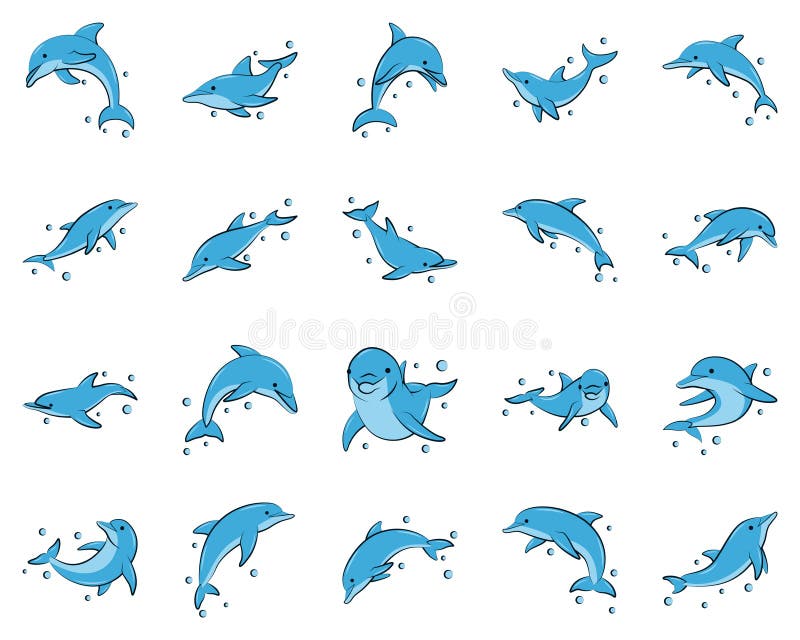 Vector Illustration Icon Set of Blue Dolphin Stock Vector ...