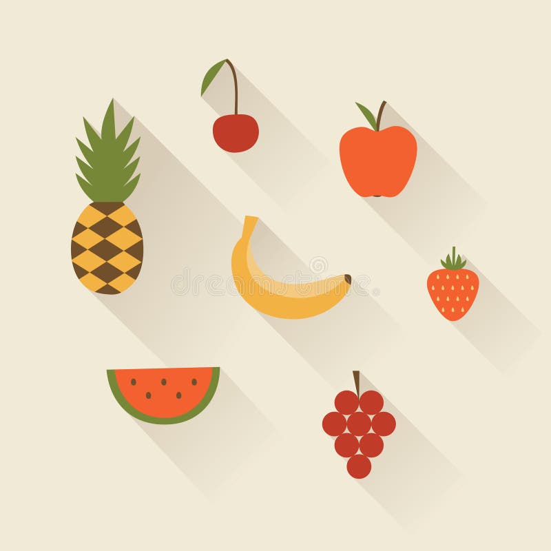 Vector Illustration Icon Set of Fruit: Pineapple, Cherry, Apple, Banana ...