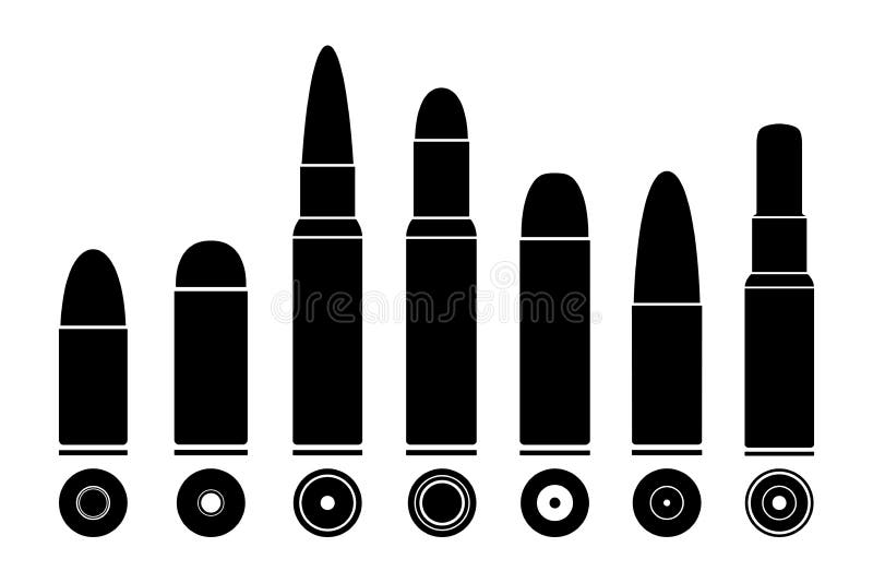 Vector Illustration Icons of Different Military Bullets on White ...