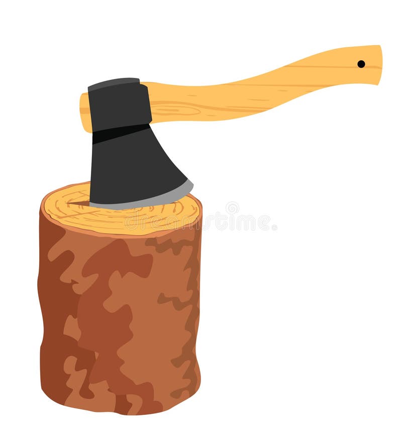 Vector Illustration with an Image of an Ax with a Stump. Logging, Stump ...