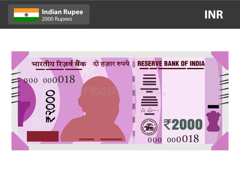 Indian 2000 Rupee Currency Note Flat Vector Illustration, High Denomination INR ?2000 Bill Stock ...