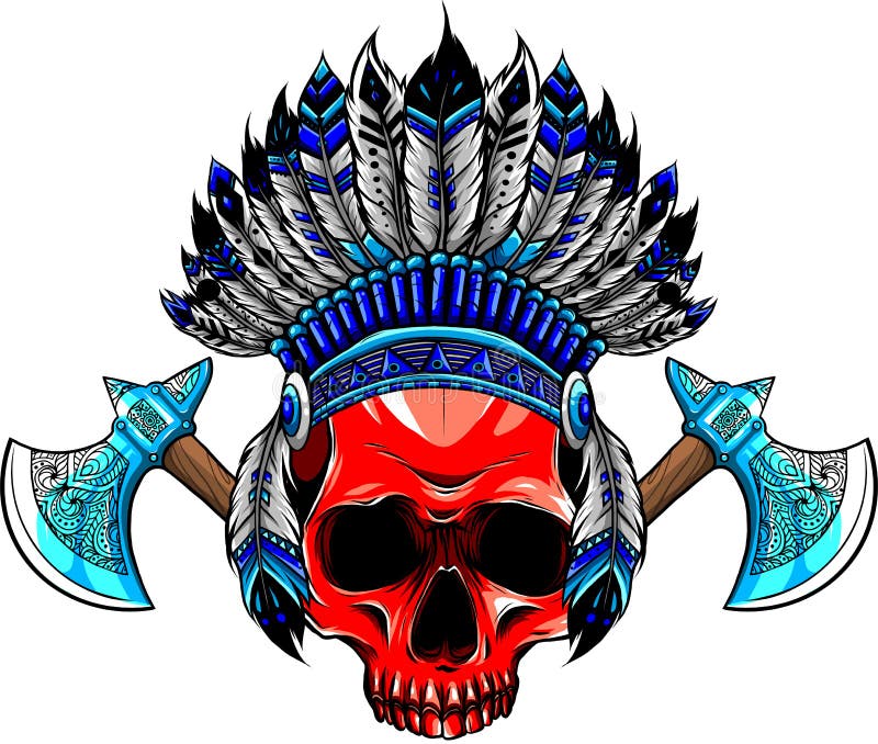 Vector Illustration of Indian Skull and Tomahawk Stock Vector ...