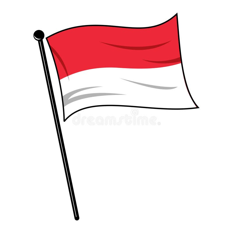 Vector Illustration of Indonesian Flag Flying in Waves with Pole ...