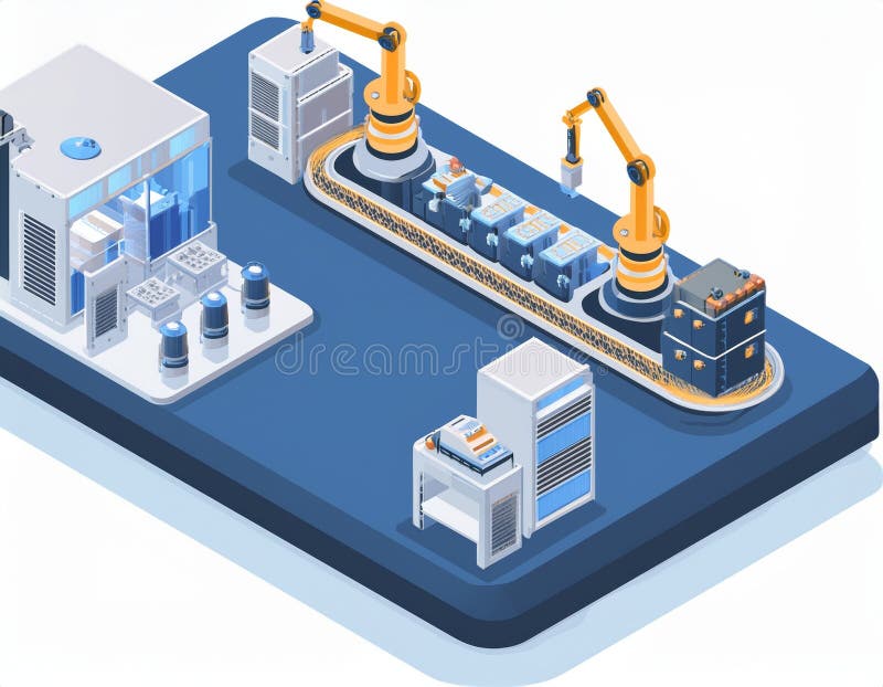 Vector Illustration of Industrial Factory Processing Assembly Line ...