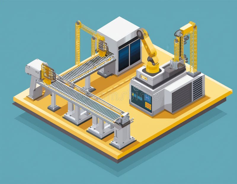Vector Illustration of Industrial Factory Processing Assembly Line ...