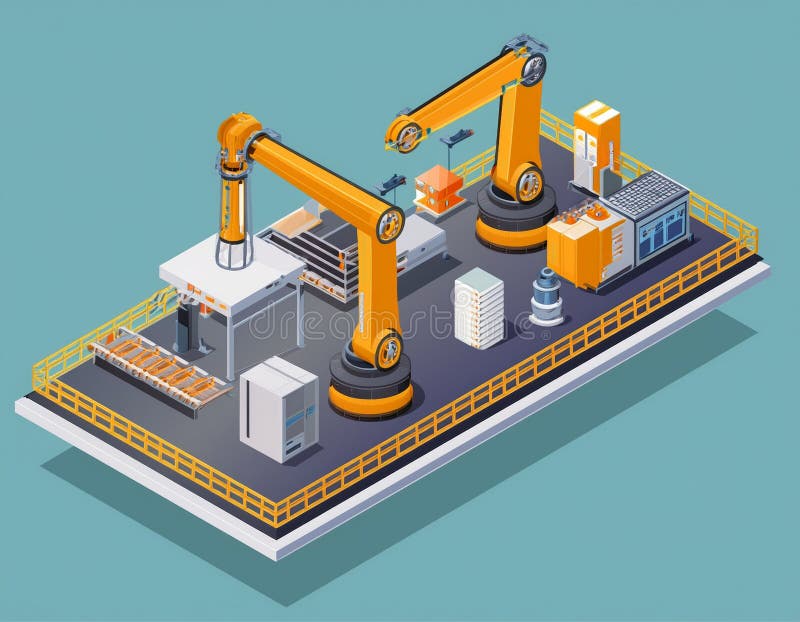 Vector Illustration of Industrial Factory Processing Assembly Line ...
