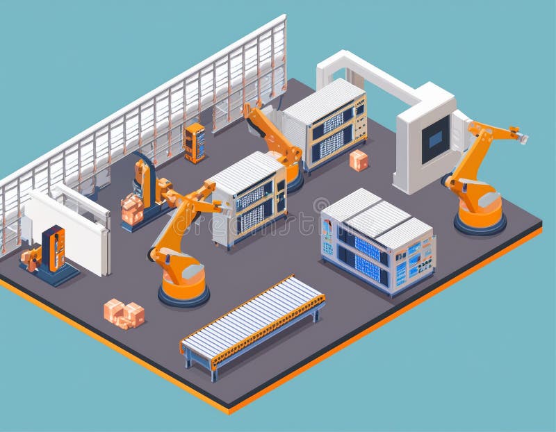 Vector Illustration of Industrial Factory Processing Assembly Line ...