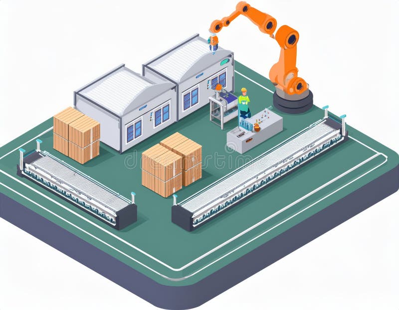 Vector Illustration of Industrial Factory Processing Assembly Line ...