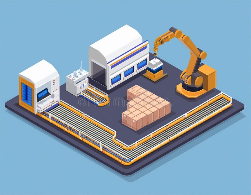 Vector Illustration of Industrial Factory Processing Assembly Line ...