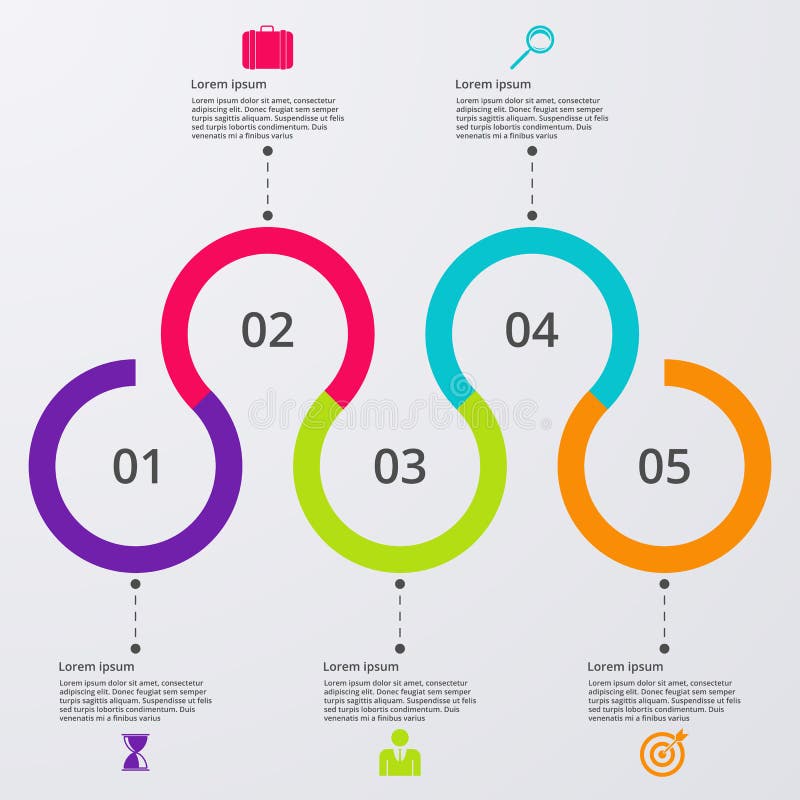 Infographic Five Step with Ribbon Up Down Arrow Dashed Circle and Text ...