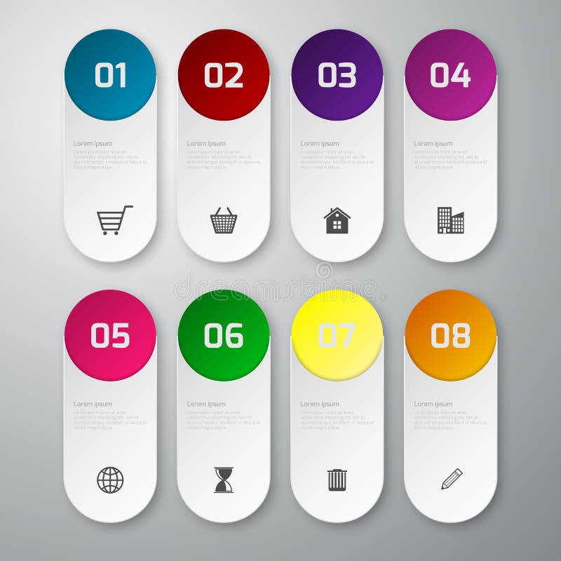 Vector Illustration Infographics Eight Rounded Rectangles Stock Vector ...
